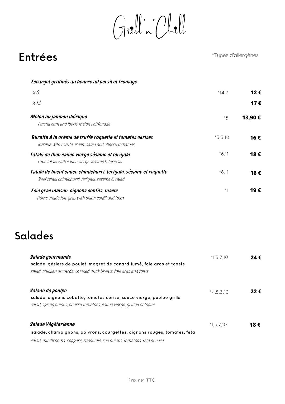 Menu at Grill 'n Chill restaurant, Épernay