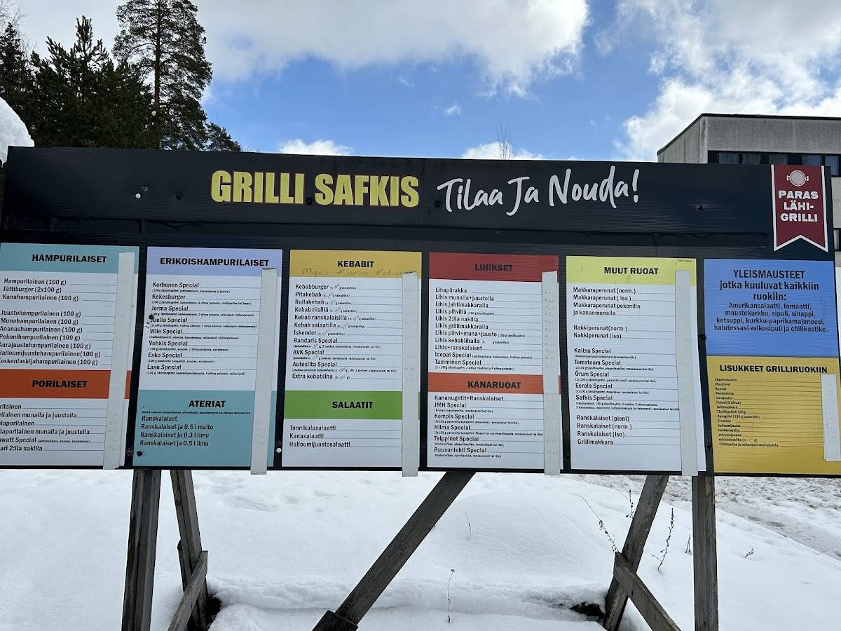 Menu at Grilli Safkis cafe, Espoo