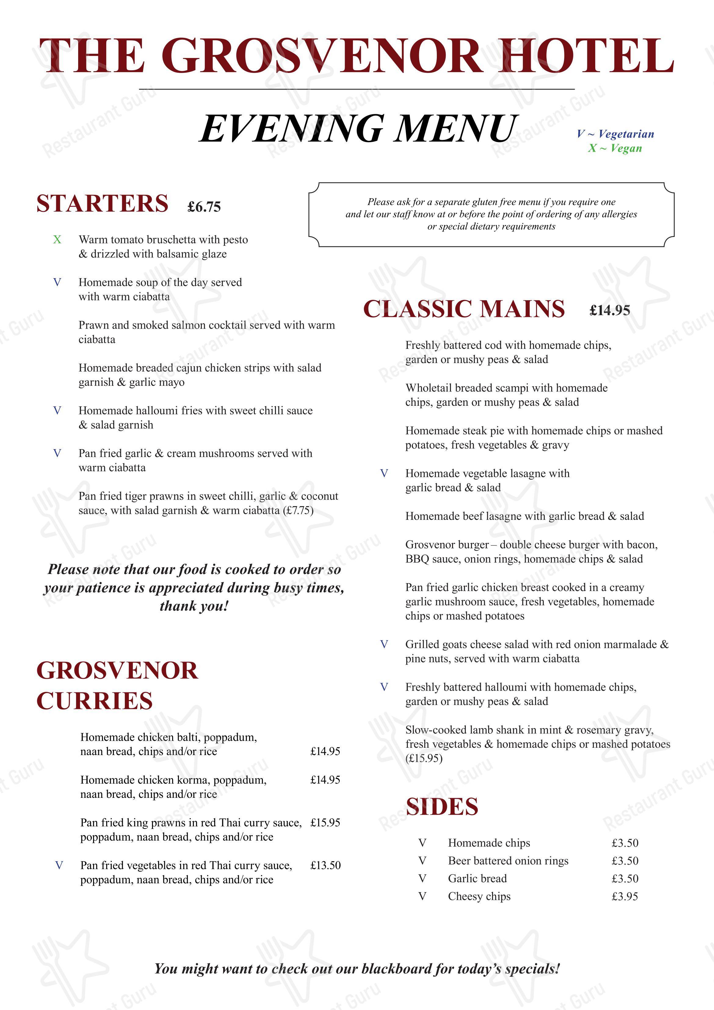 Menu at Grosvenor Hotel pub & bar, Fylingdales