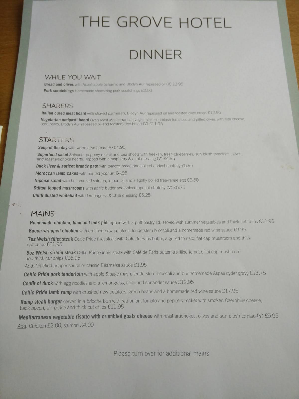 Menu at Grove Hotel pub & bar, Saint Davids