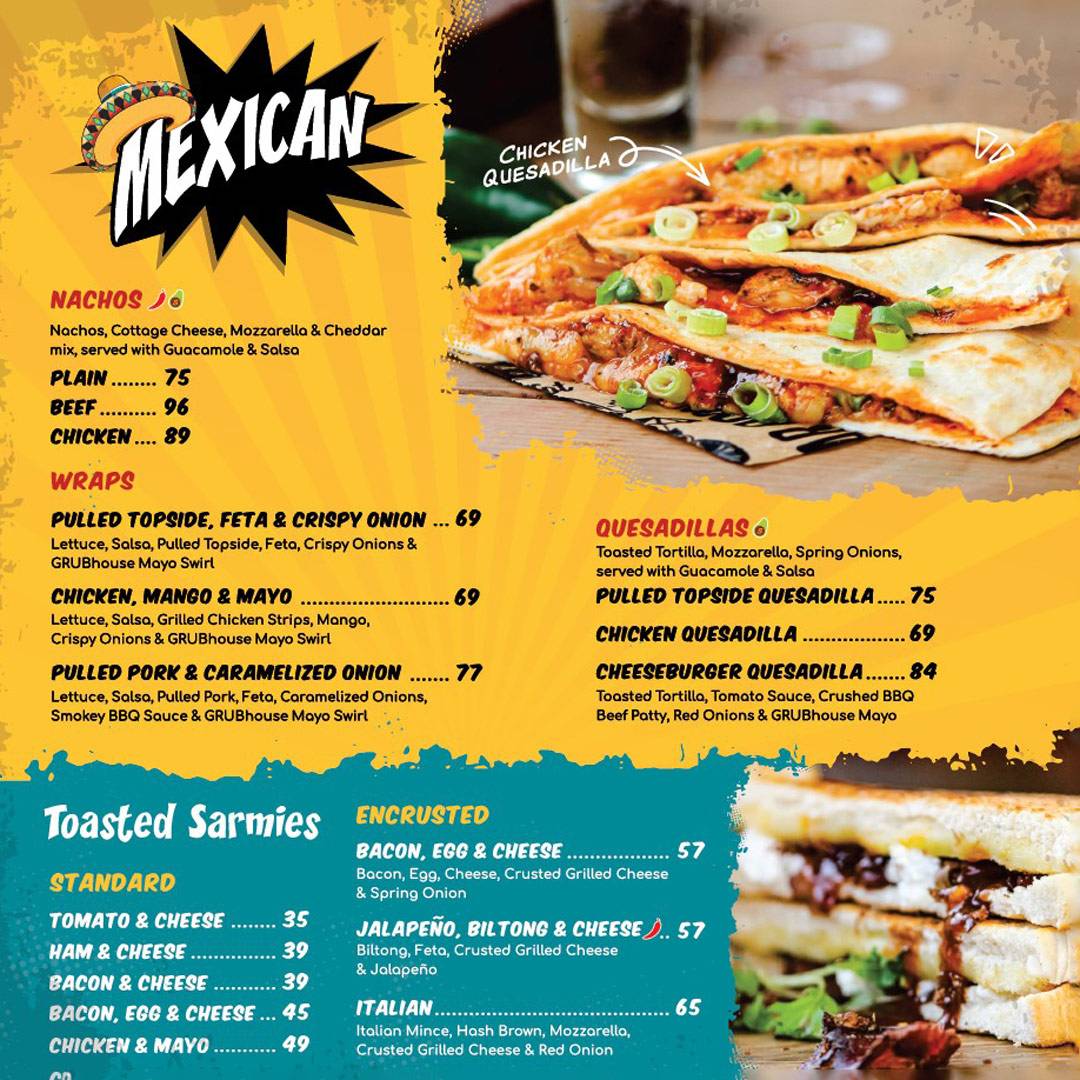 Menu at GrubHouse Diner restaurant, Trichardt