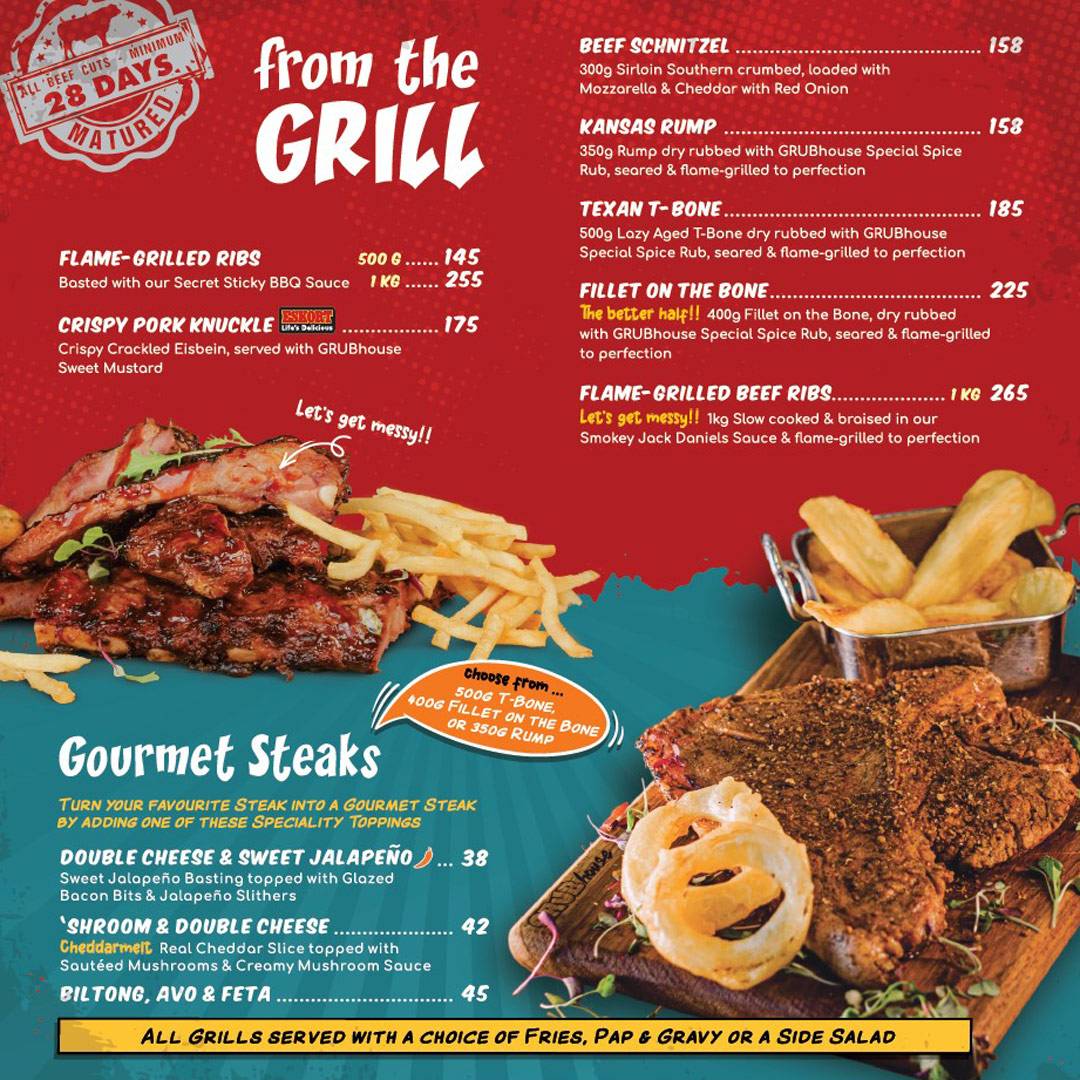 Menu at GrubHouse Diner restaurant, Trichardt
