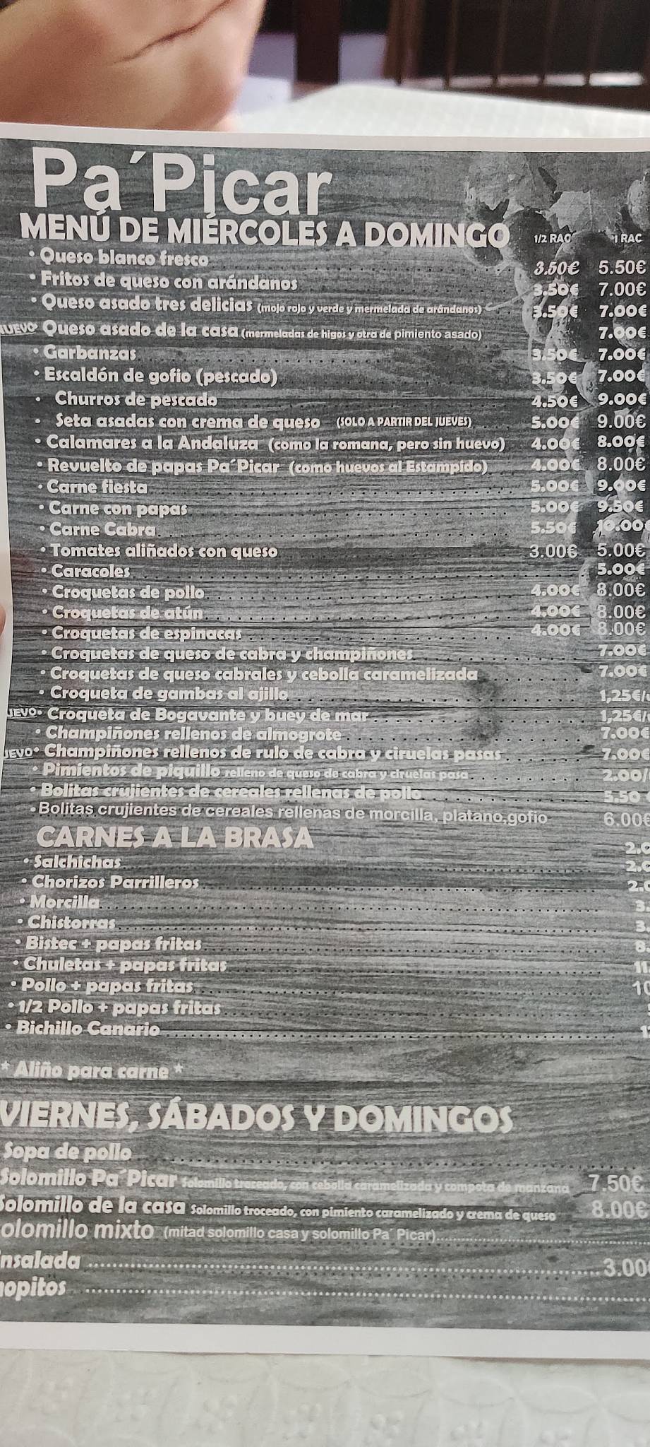 Carta del restaurante Guachinche Pa´picar, La Matanza del Acentejo