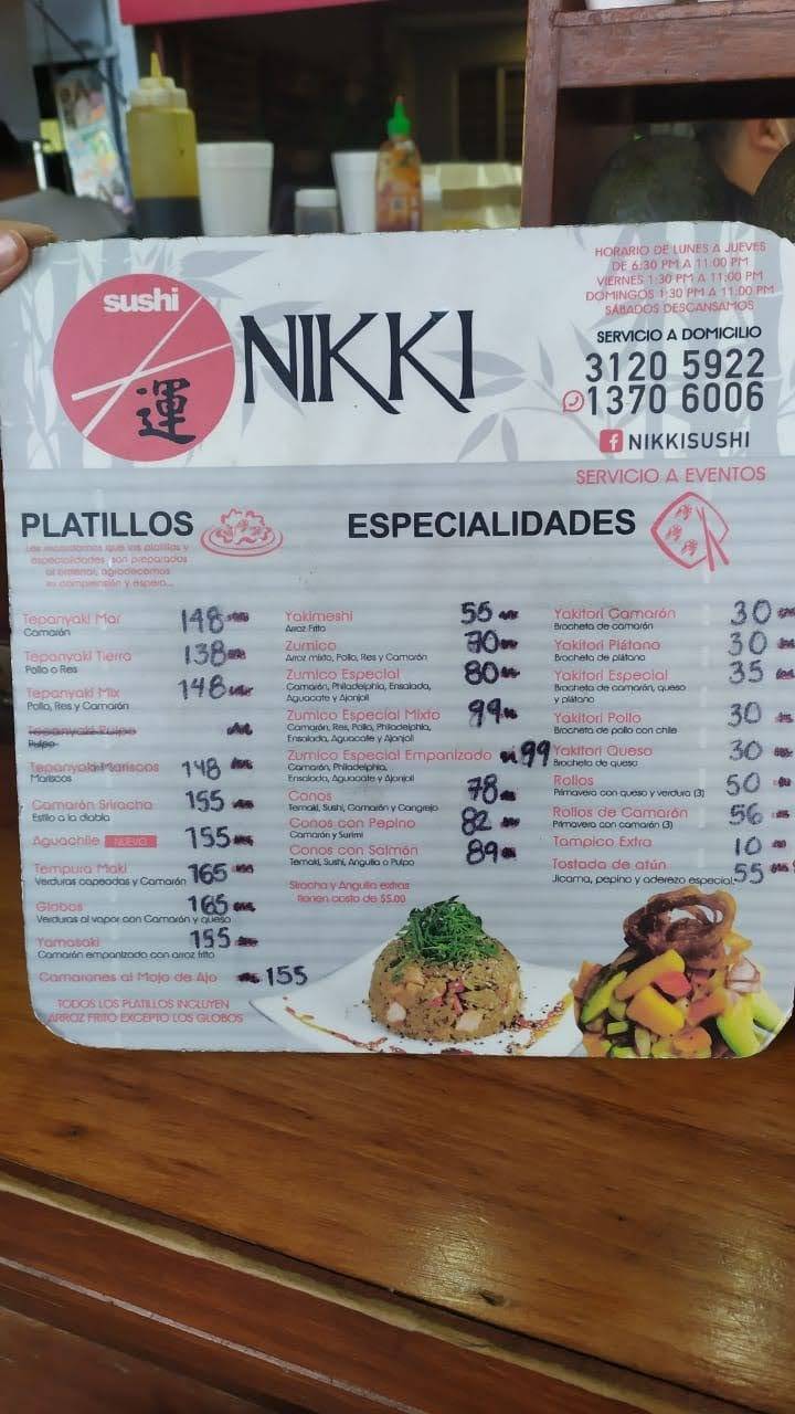 Carta del restaurante Nikki Sushi, Guadalajara