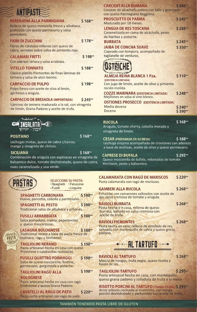 Carta del restaurante Il Duomo, Guadalajara