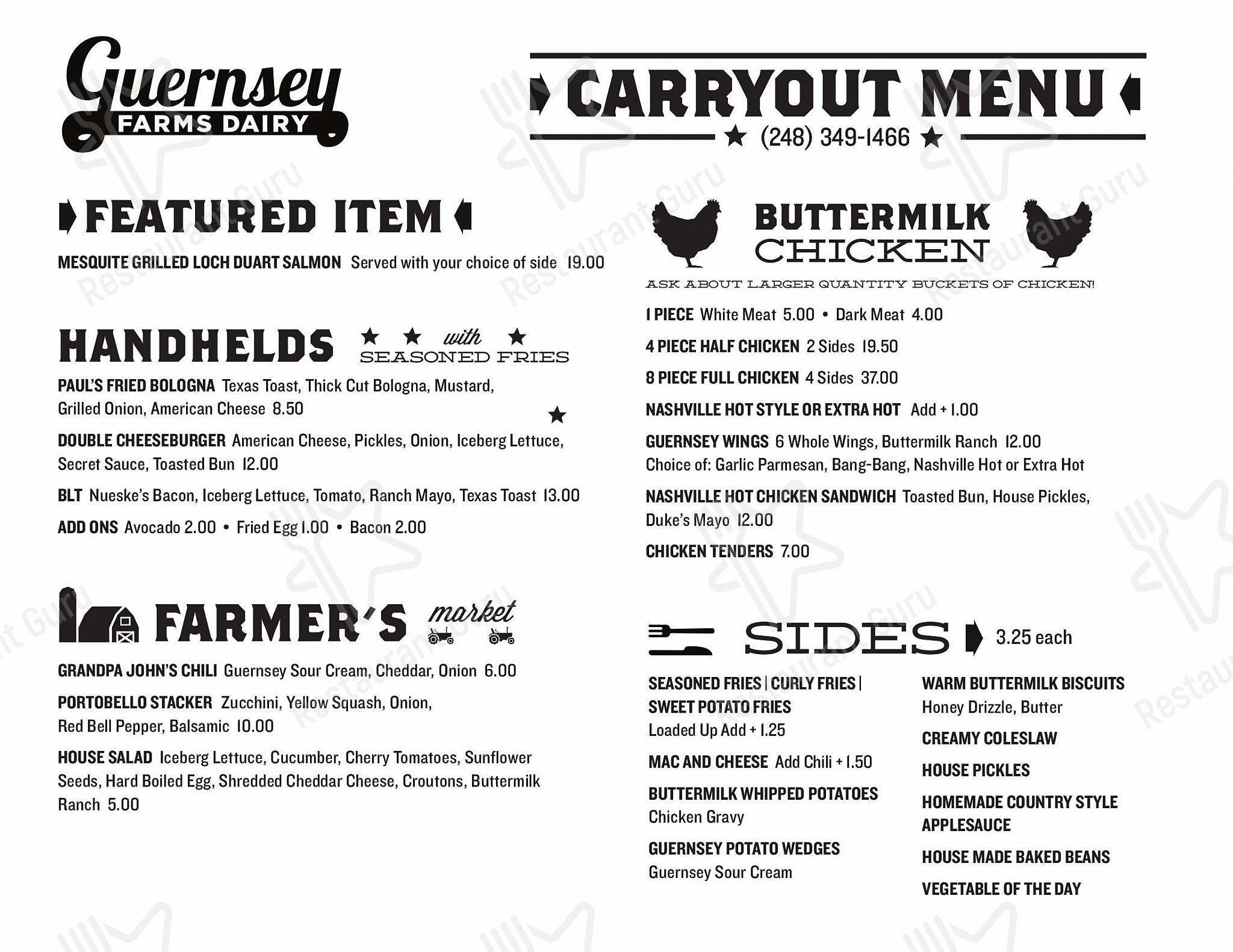 Menu at Guernsey Farms Dairy restaurant, Northville