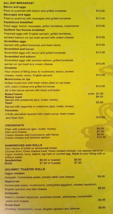 Menu at Guildford Village Tea Rooms restaurant, Guildford