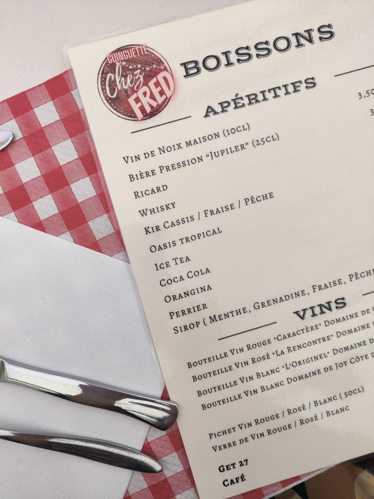 Carta del restaurante Guinguette Chez Fred, Saint-Projet