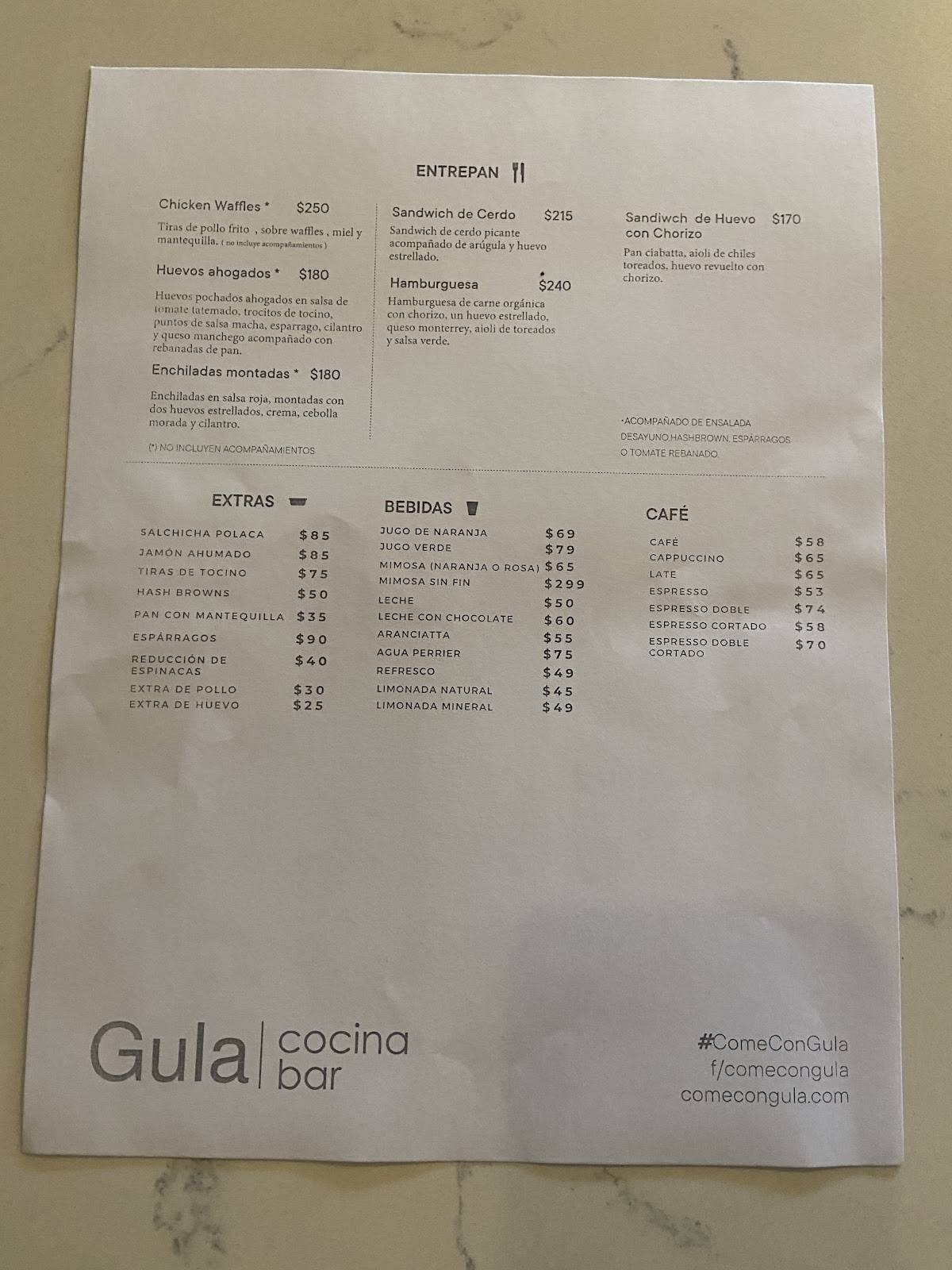 Carta de Gula Cocina + Bar (Senecú), Ciudad Juarez, Av. Antonio J ...