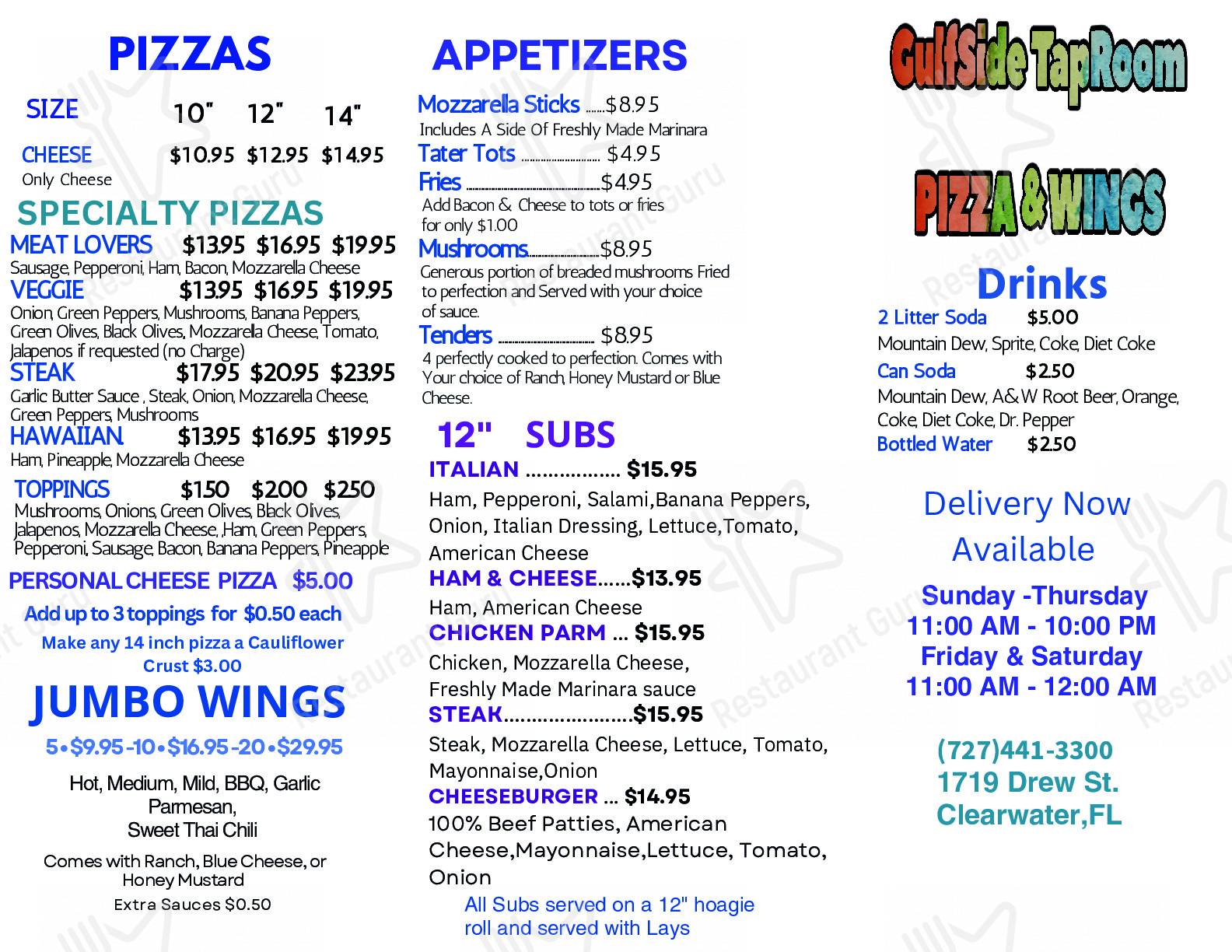 Menu at GulfSide Tap Room pub & bar, Clearwater