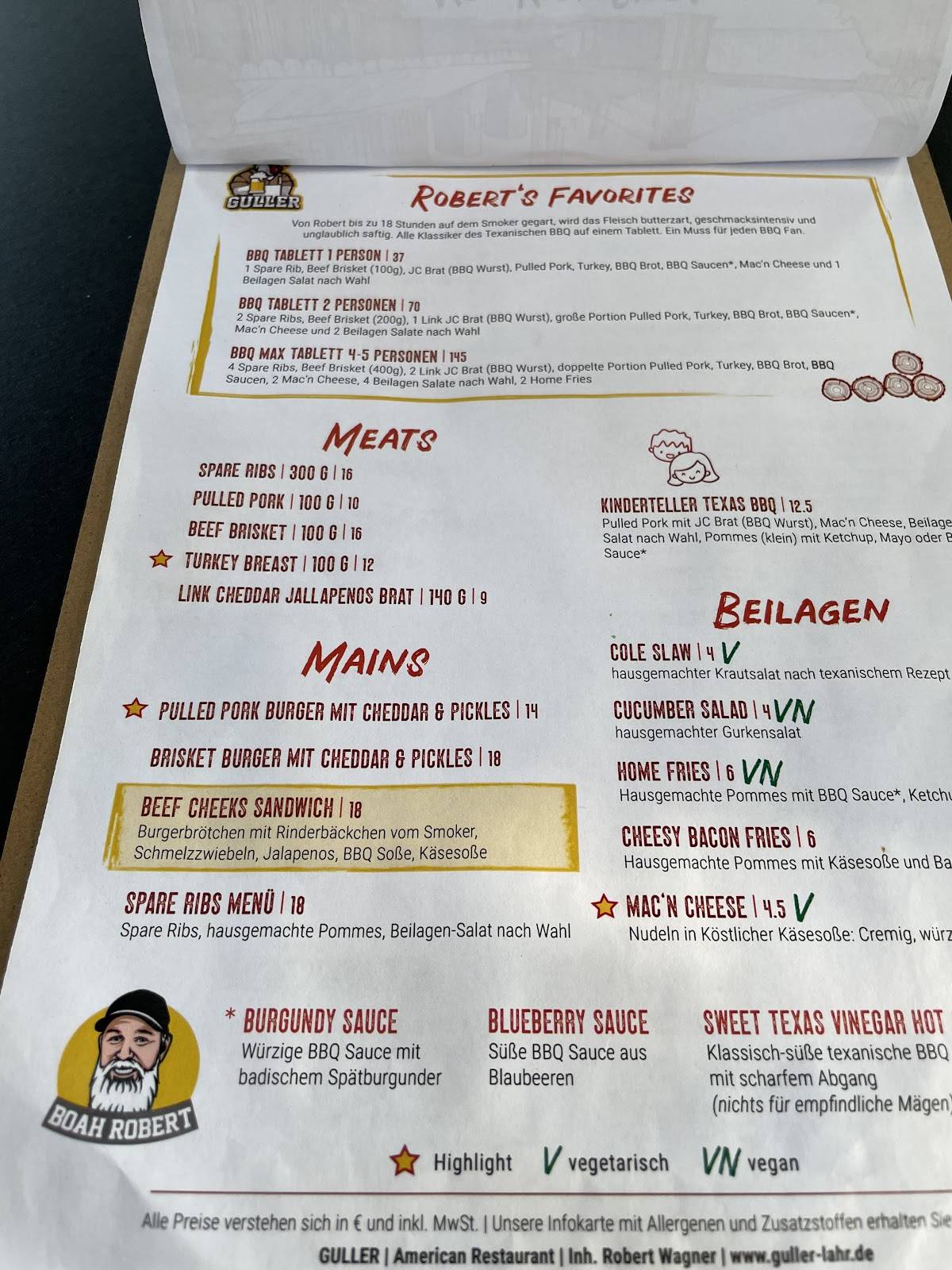 Speisekarte von Guller American Restaurant, Lahr/Schwarzwald