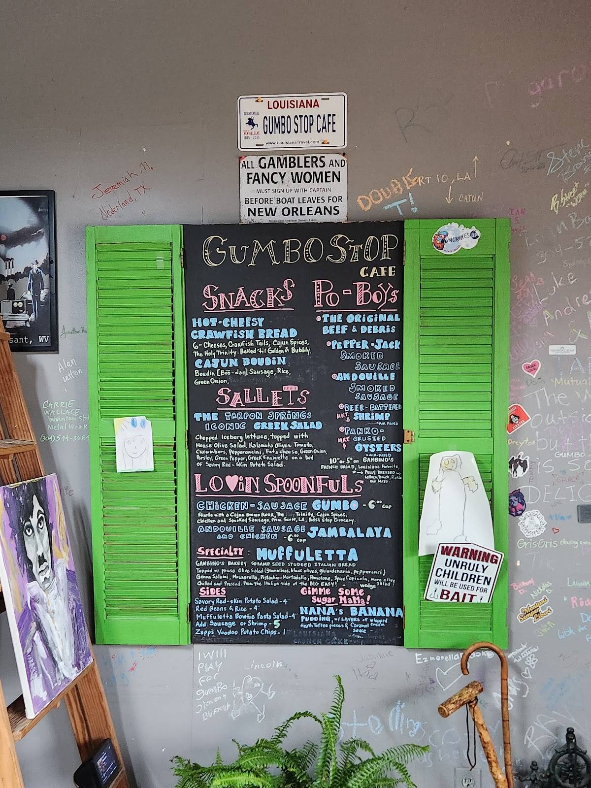 Menu at Gumbo Stop Cafe, Huntington