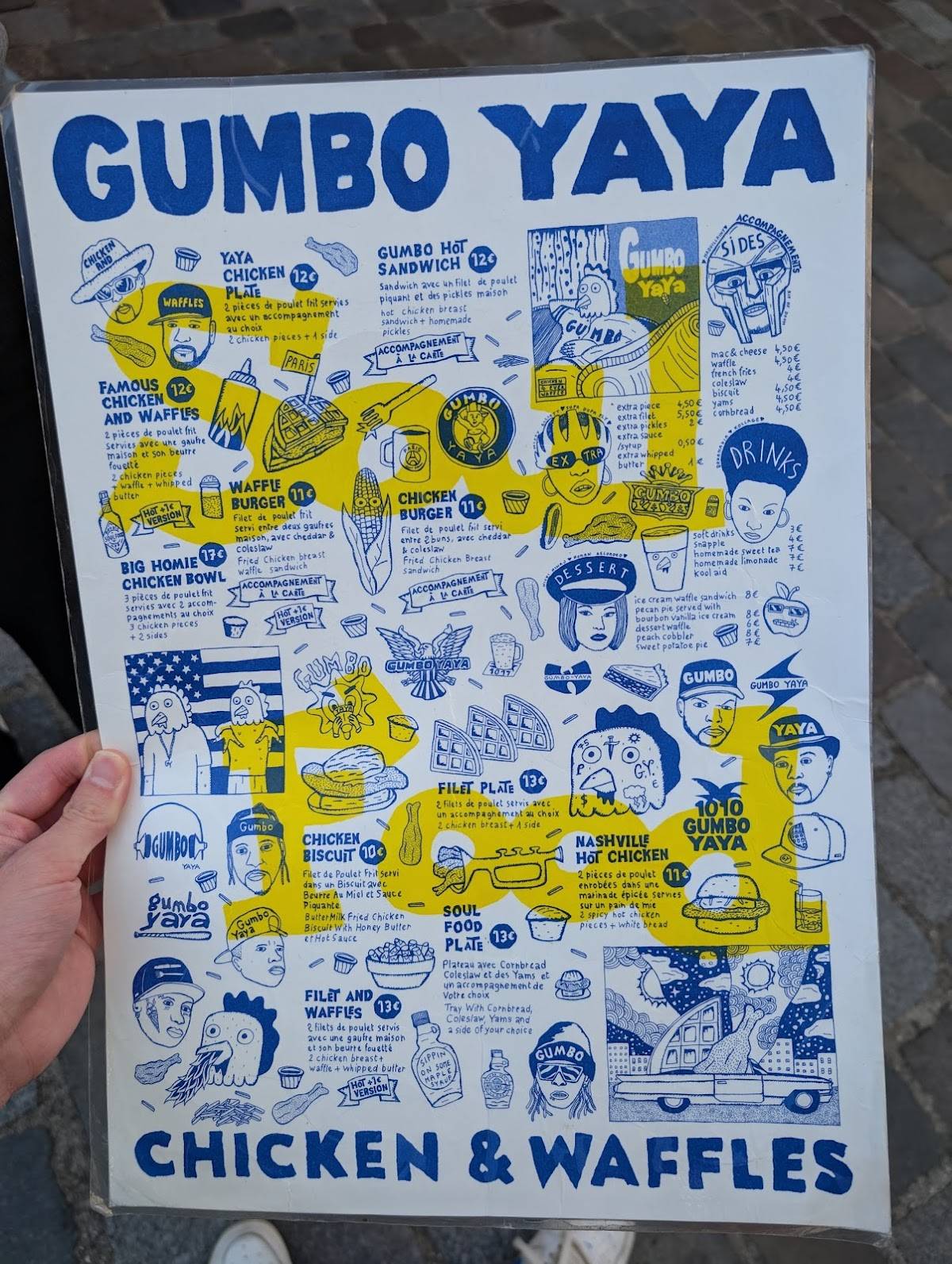 Menu at Gumbo Yaya restaurant, Paris