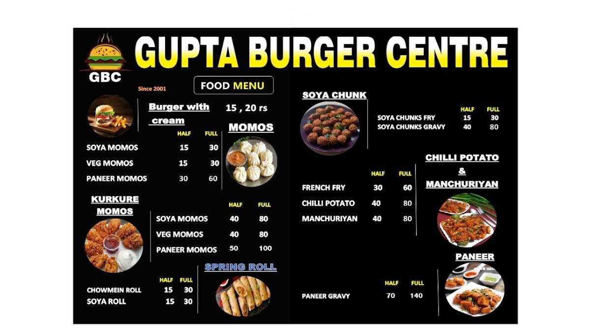 Menu at Gupta burger center, Delhi, Karawal Nagar Main Rd