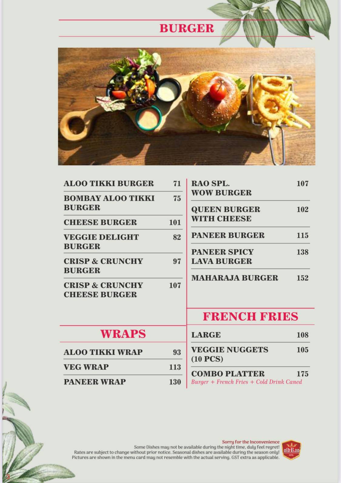 Menu at Old Rao Hotel, Sidhrawali, NH 8