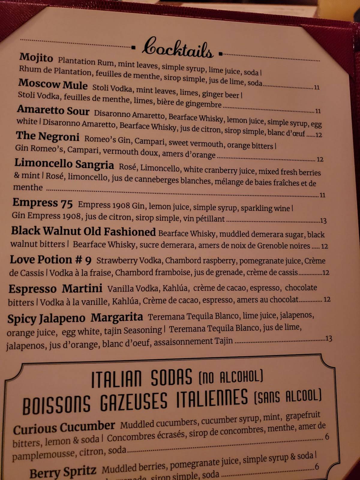Menu at Gusto Italian Grill & Bar, Moncton