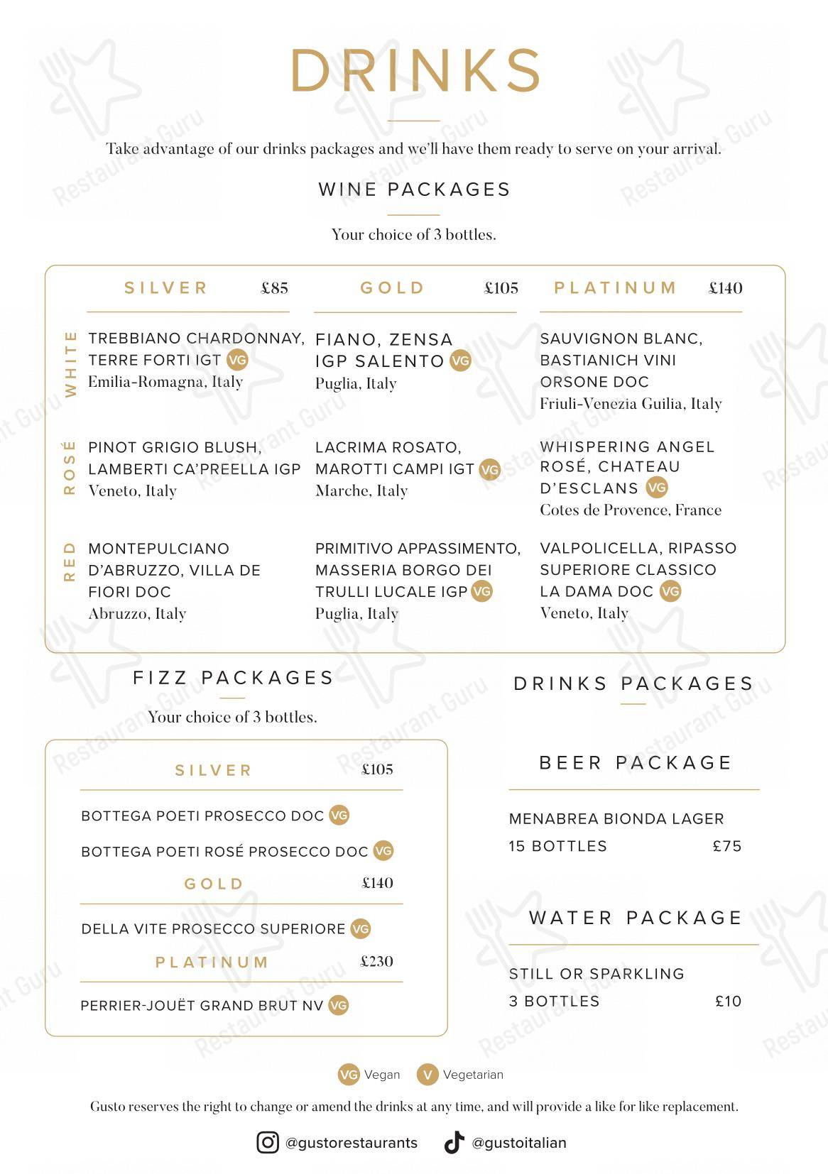 Menu at Gusto Italian - Nottingham restaurant, Nottingham, 29 Upper ...