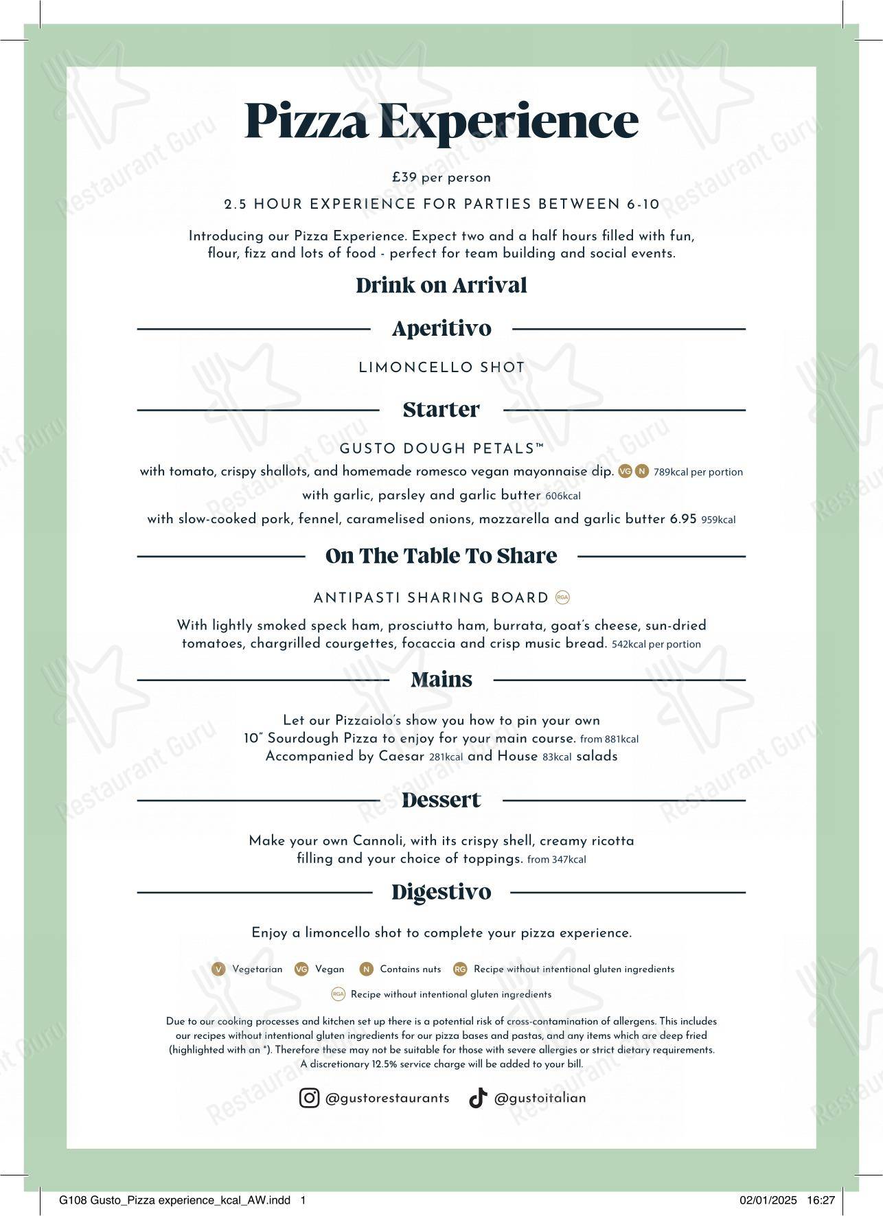 Menu at Gusto Italian - Nottingham restaurant, Nottingham, 29 Upper ...