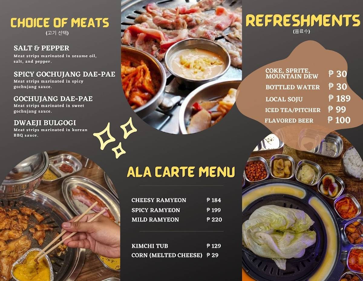 Menu at Gyeongju Samgyupsal restaurant, Surigao City