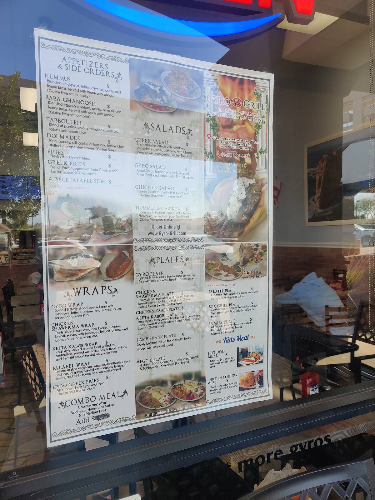 Menu at Gyro Grill restaurant, Maricopa