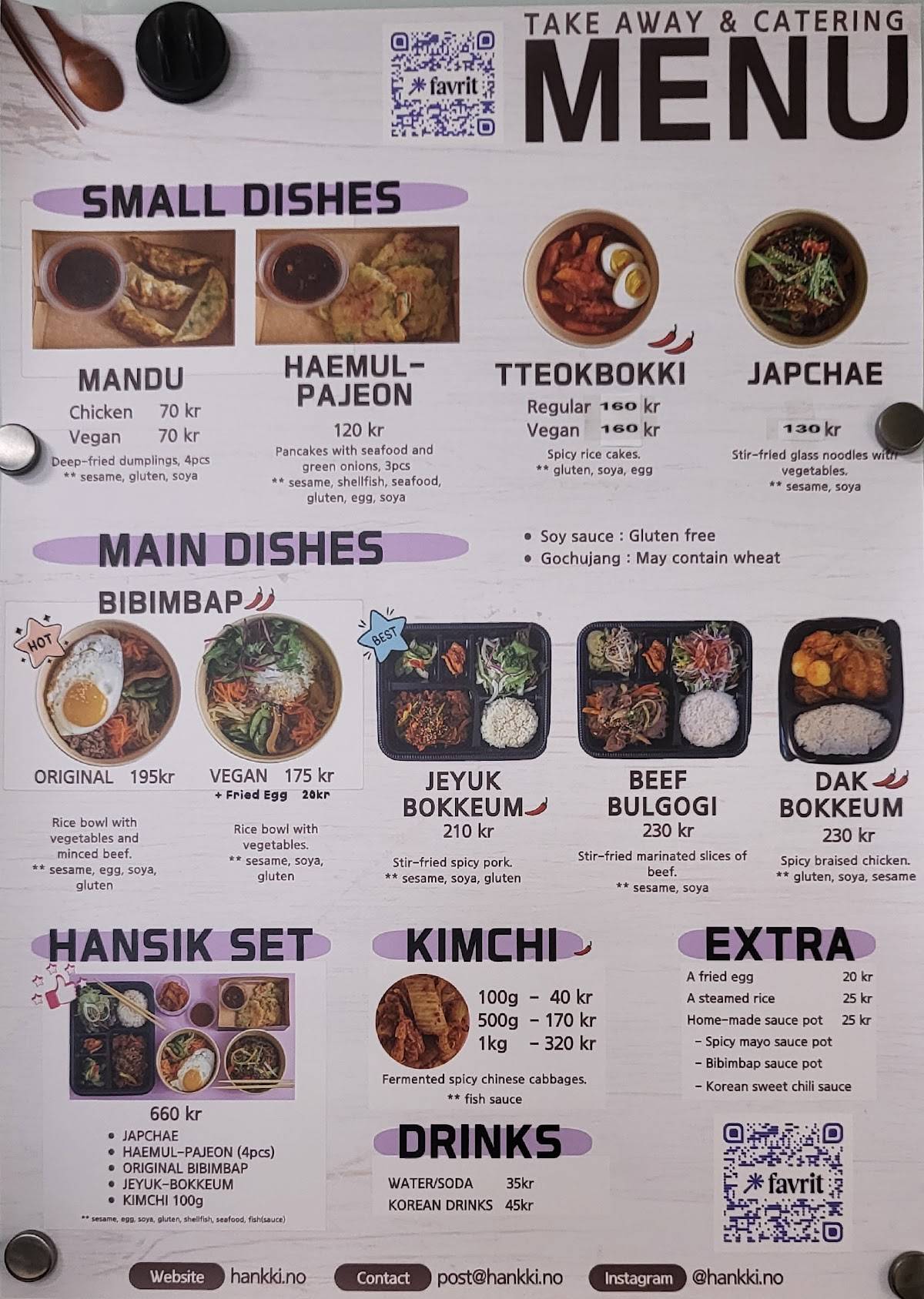 Menu at HANKKI K-MAT restaurant, Oslo