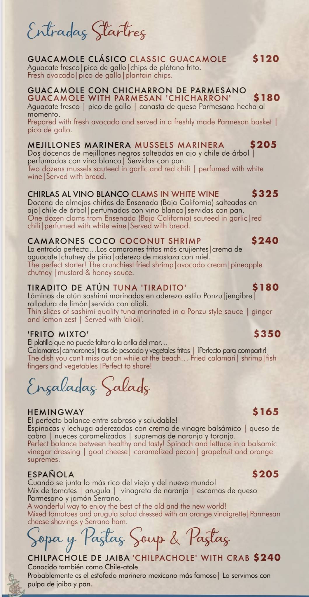 Menu at Hemingway Restaurant Beach & Nightclub Cozumel, San Miguel de ...