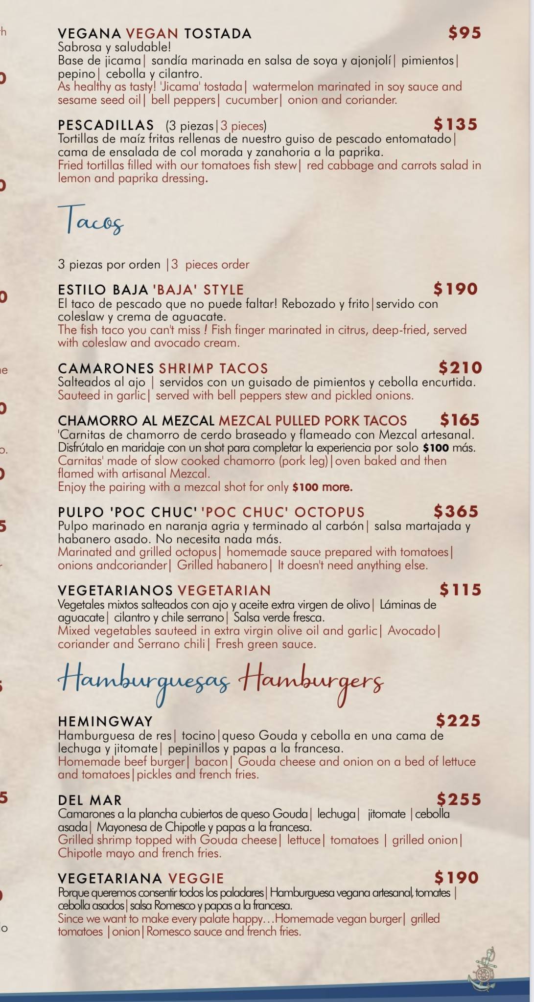 Menu at Hemingway Restaurant Beach & Nightclub Cozumel, San Miguel de ...