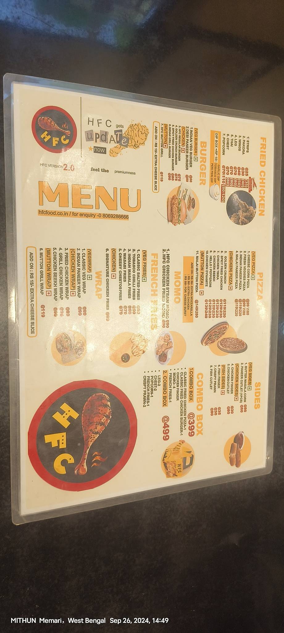 Menu at HFC, Memari