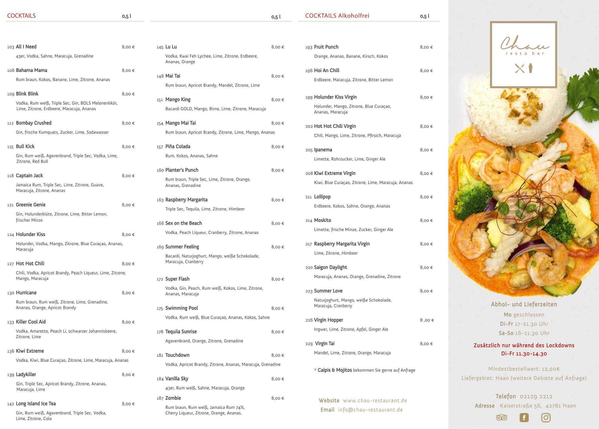 Speisekarte von Chau Resto Bar - Restaurant & Lieferservice, Haan