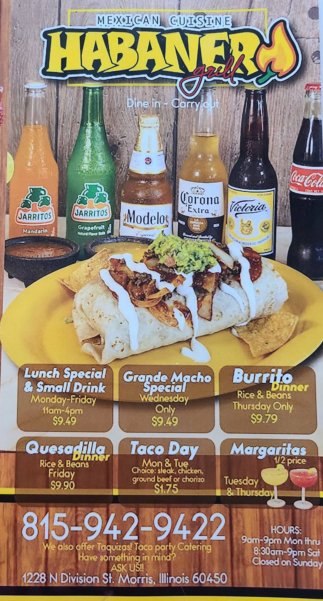 Menu at Habanero Grill restaurant, Morris