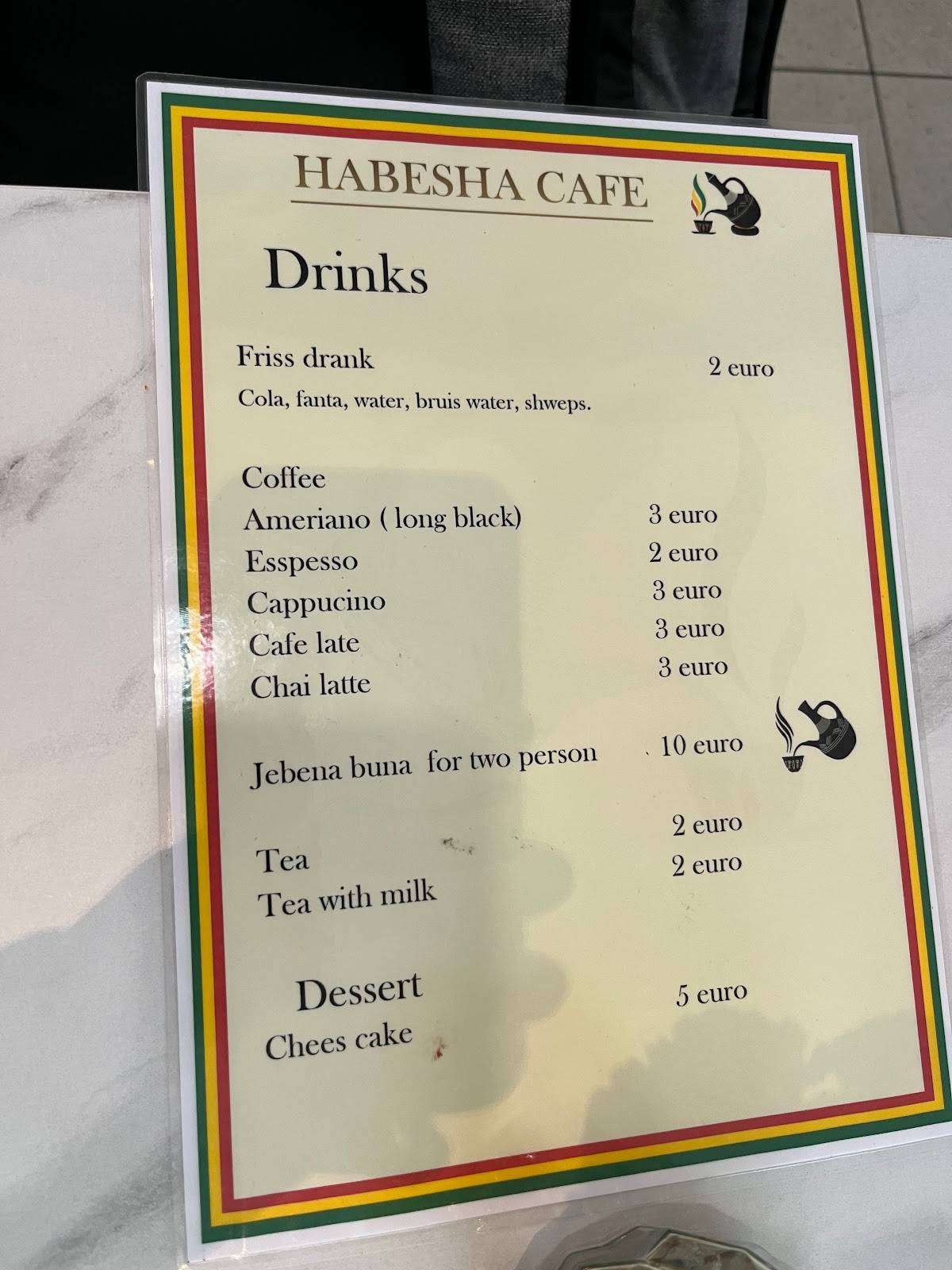 Menu at Habesha Cafe, Leuven