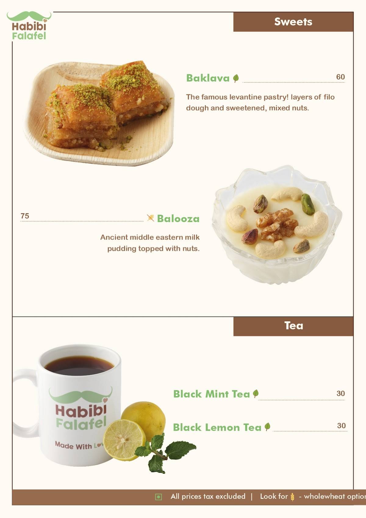 Menu at Habibi Falafel, Bengaluru, 969