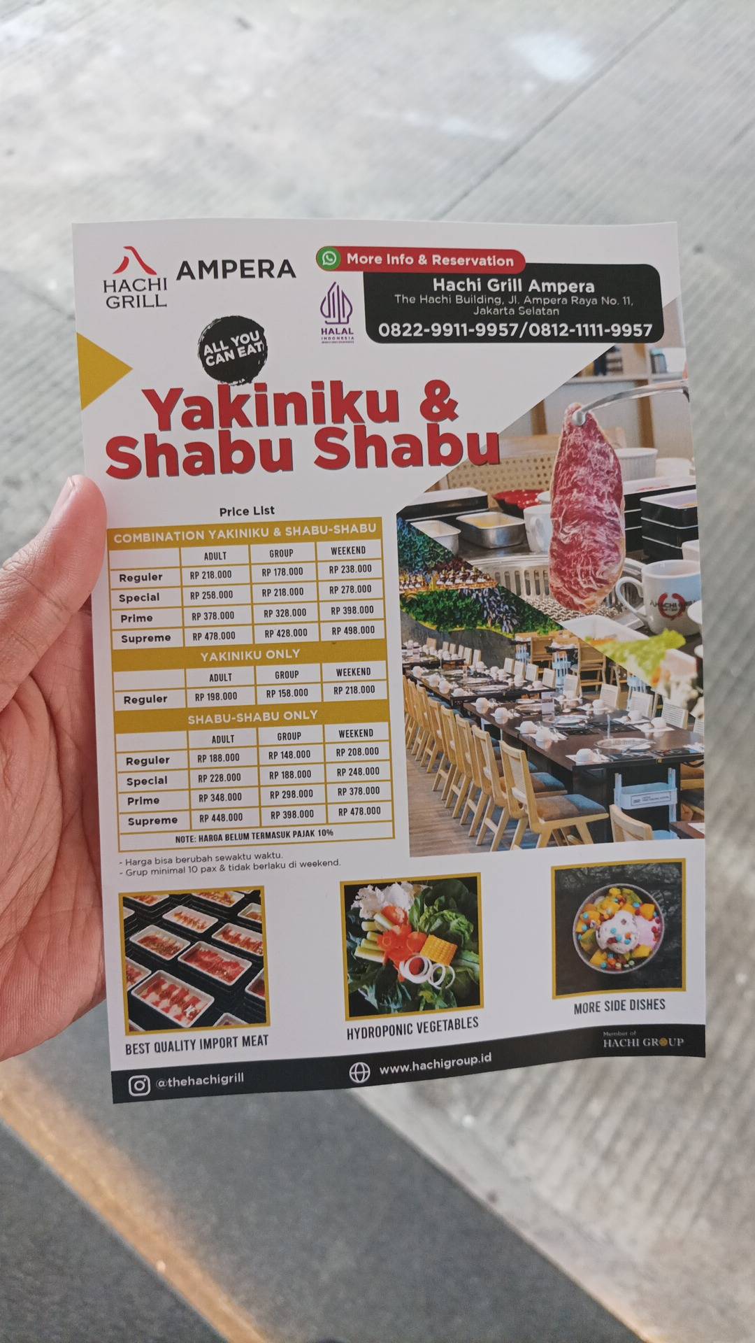 Menu at Hachi Grill Ampera restaurant, South Jakarta, Jl. Ampera Raya No.11