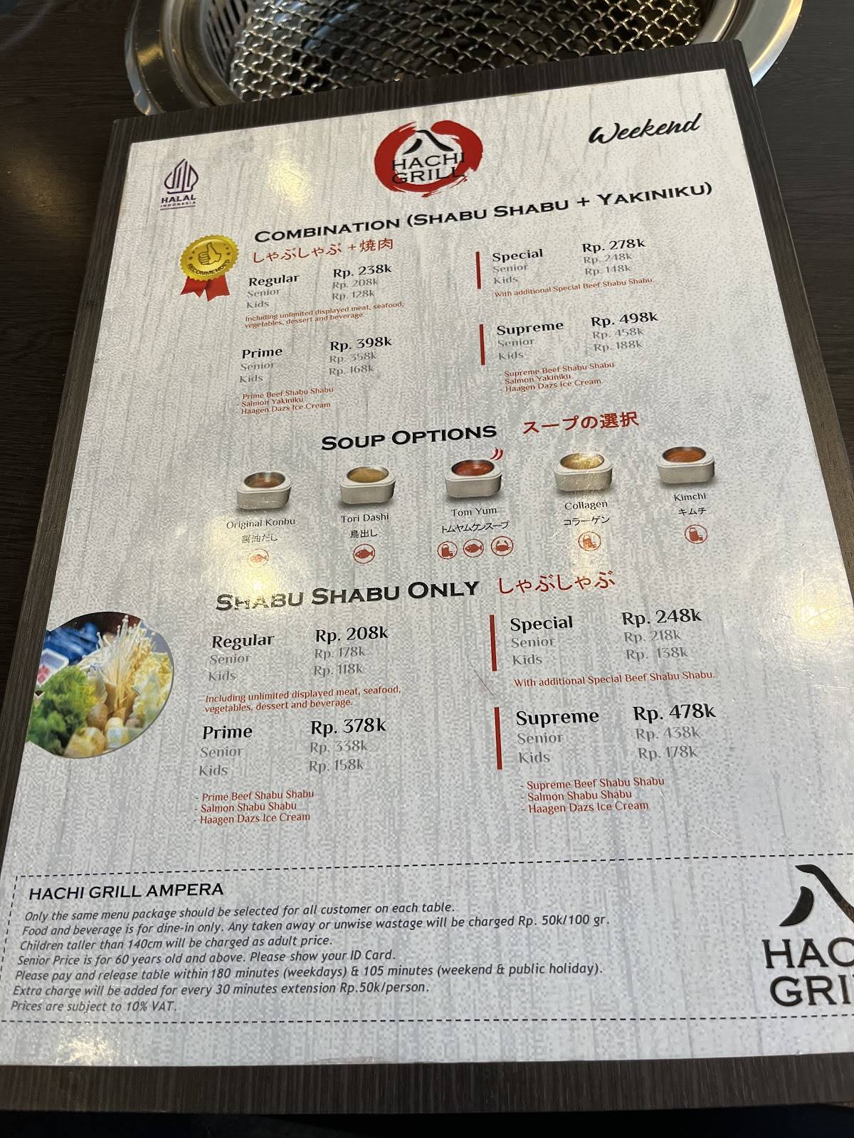Menu at Hachi Grill Ampera restaurant, South Jakarta, Jl. Ampera Raya No.11