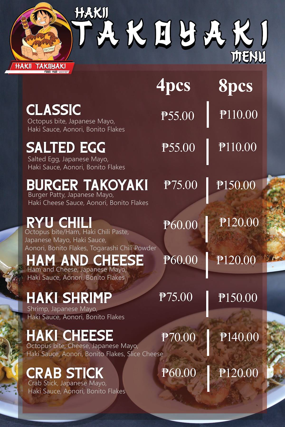 Menu at Haki Takoyaki restaurant, Tarlac City