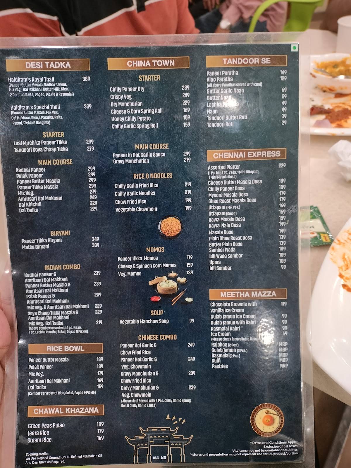 Menu at Haldiram's, Nagpur, 201