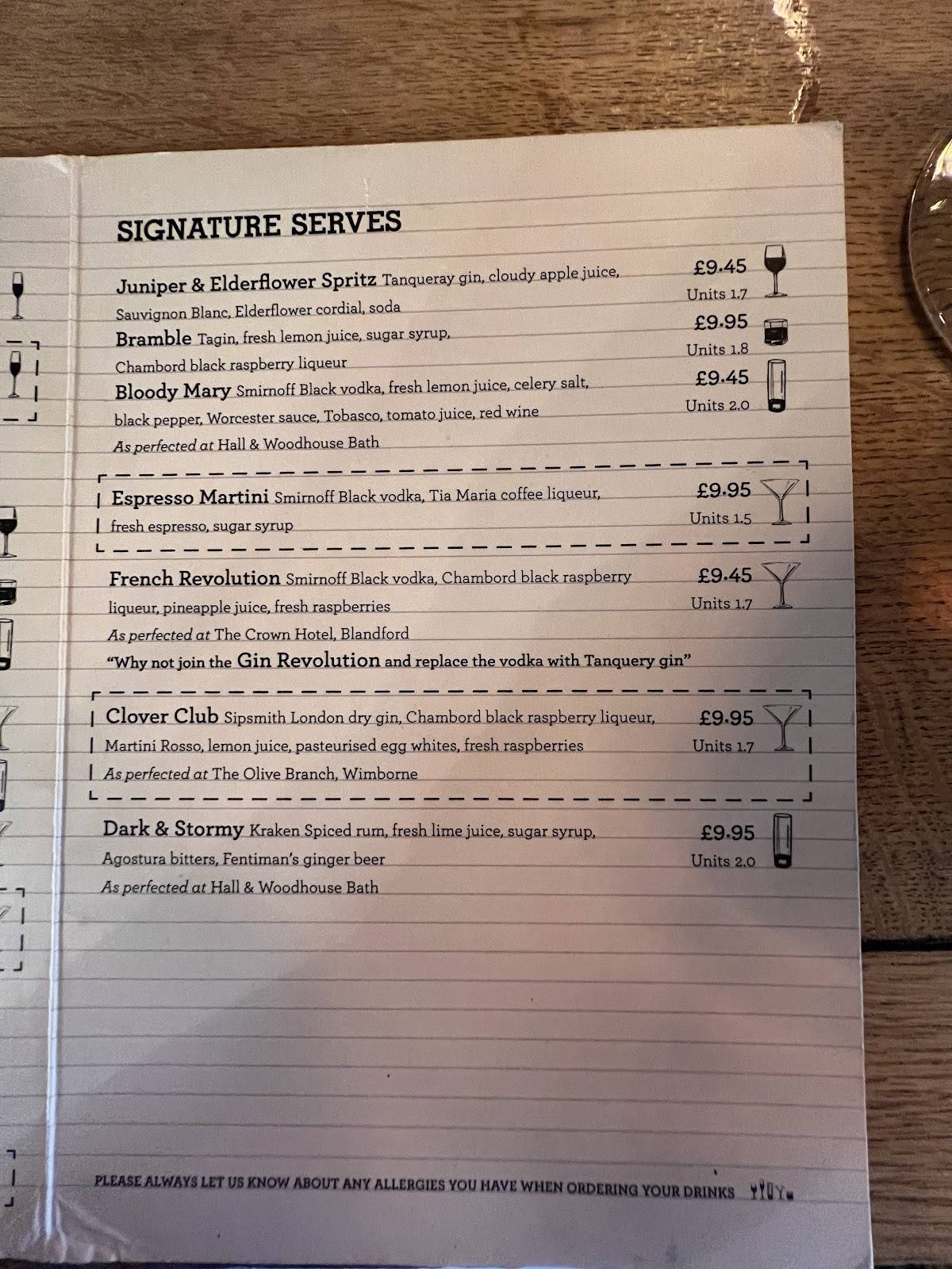 Menu at Hall & Woodhouse Taplow restaurant, Maidenhead
