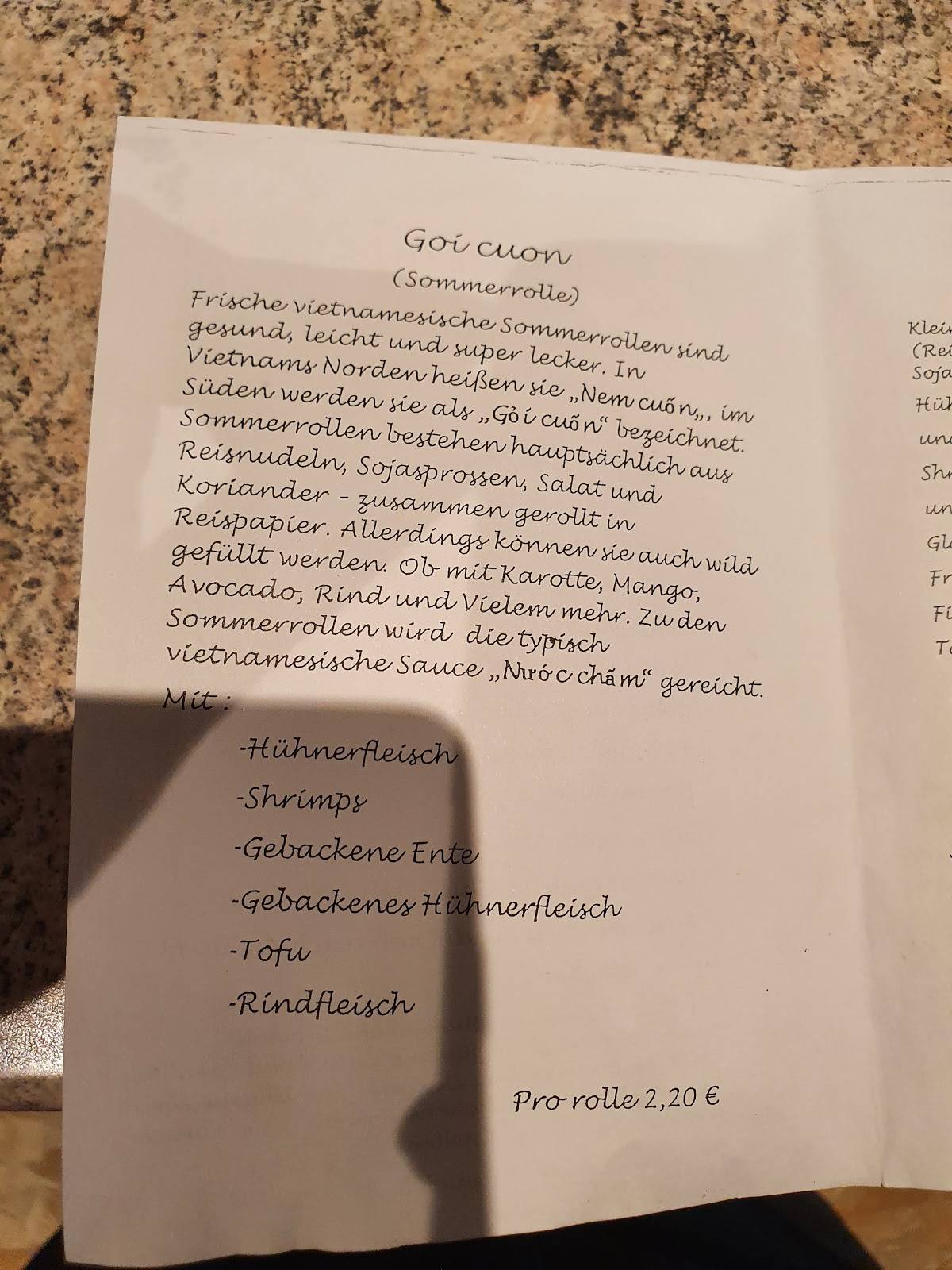Speisekarte von Hà Dăng restaurant, Hamburg