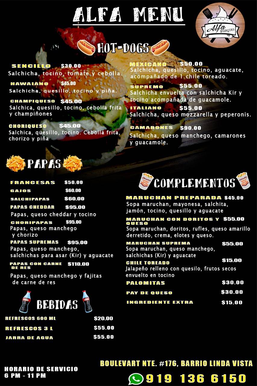 Menu at Hamburguesas Alfa restaurant, Ocosingo