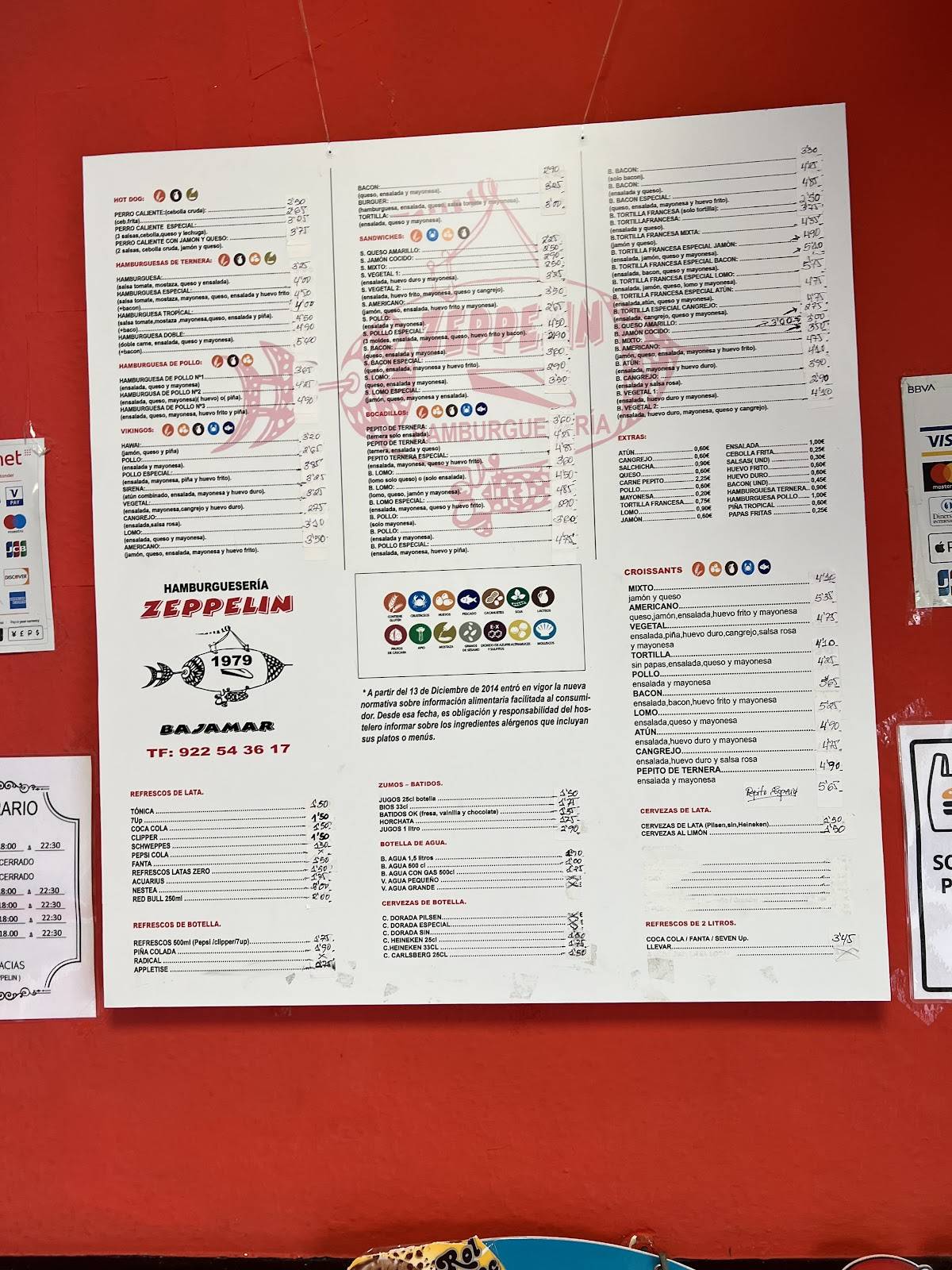 Carta del restaurante Hamburguesería Zeppelin, Bajamar
