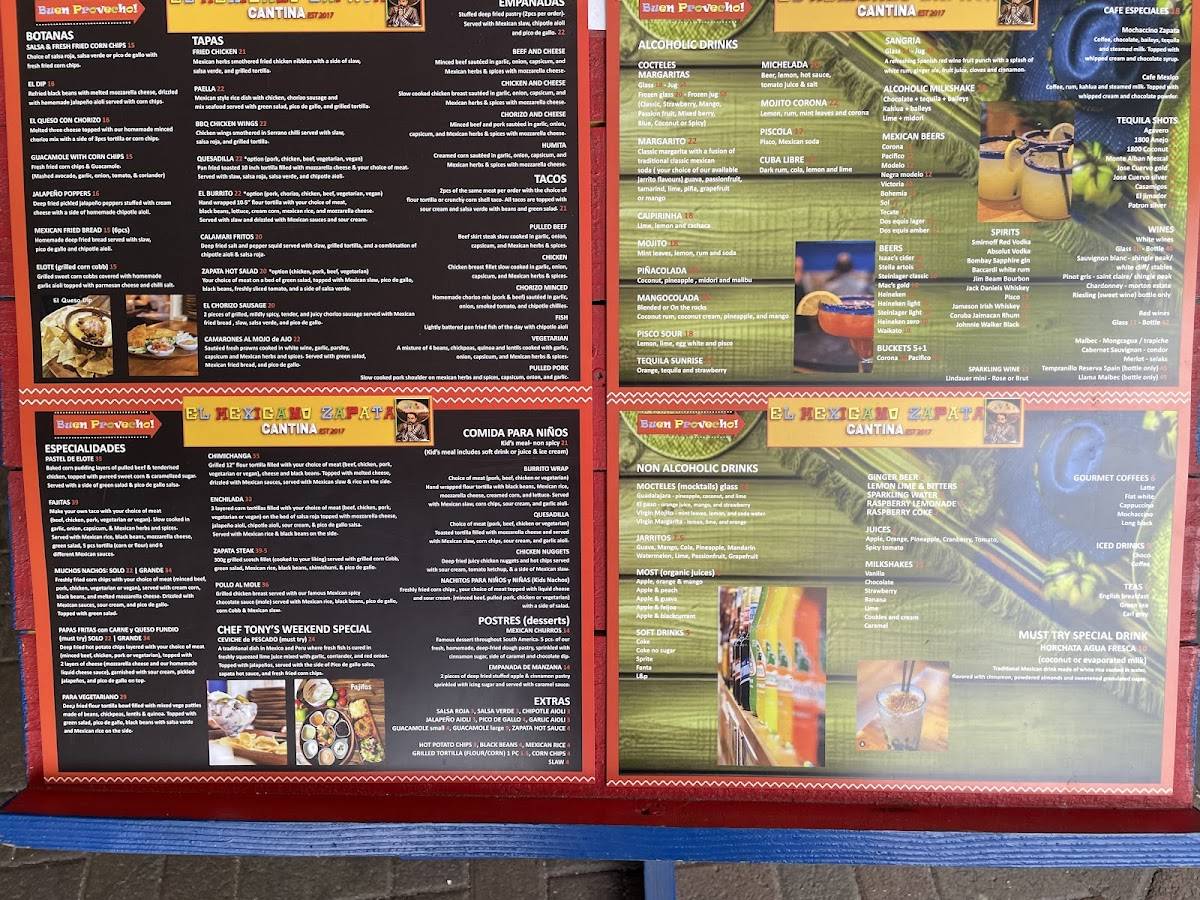 Carta del restaurante El Mexicano Zapata Cantina Hamilton, Hamilton