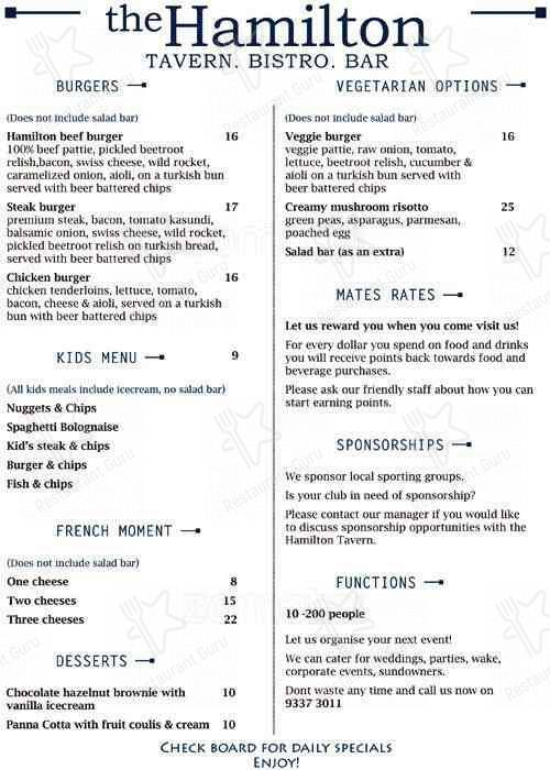 Menu at Carrington's Bar and Grill, Hamilton Hill