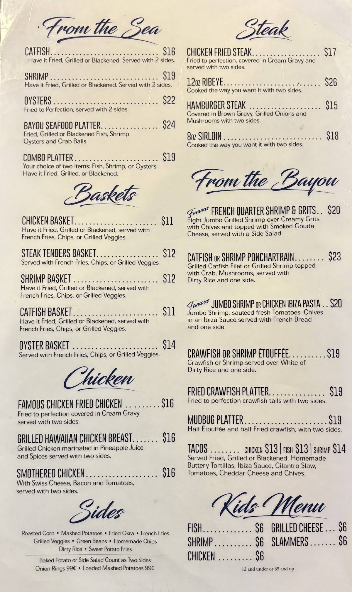 Menu at Hamilton's Restaurant & Bar, Port Arthur