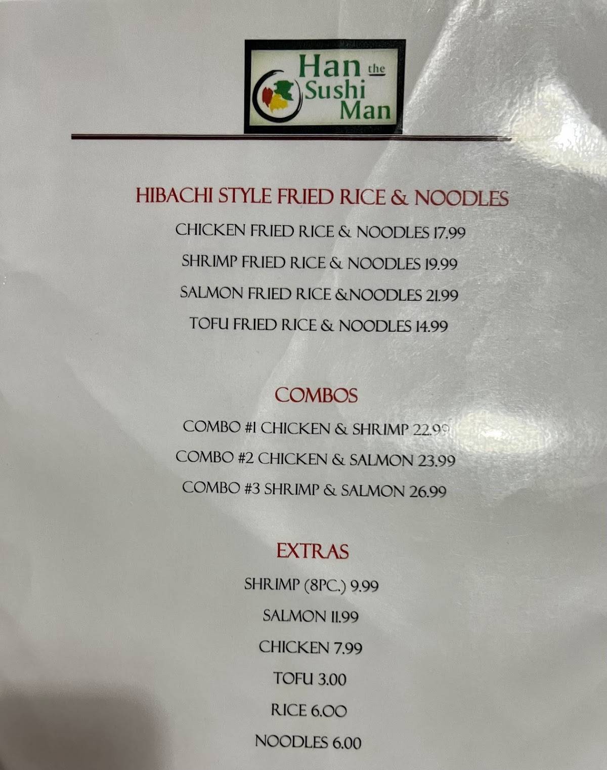 Menu at Han the Sushi Man restaurant, Joplin