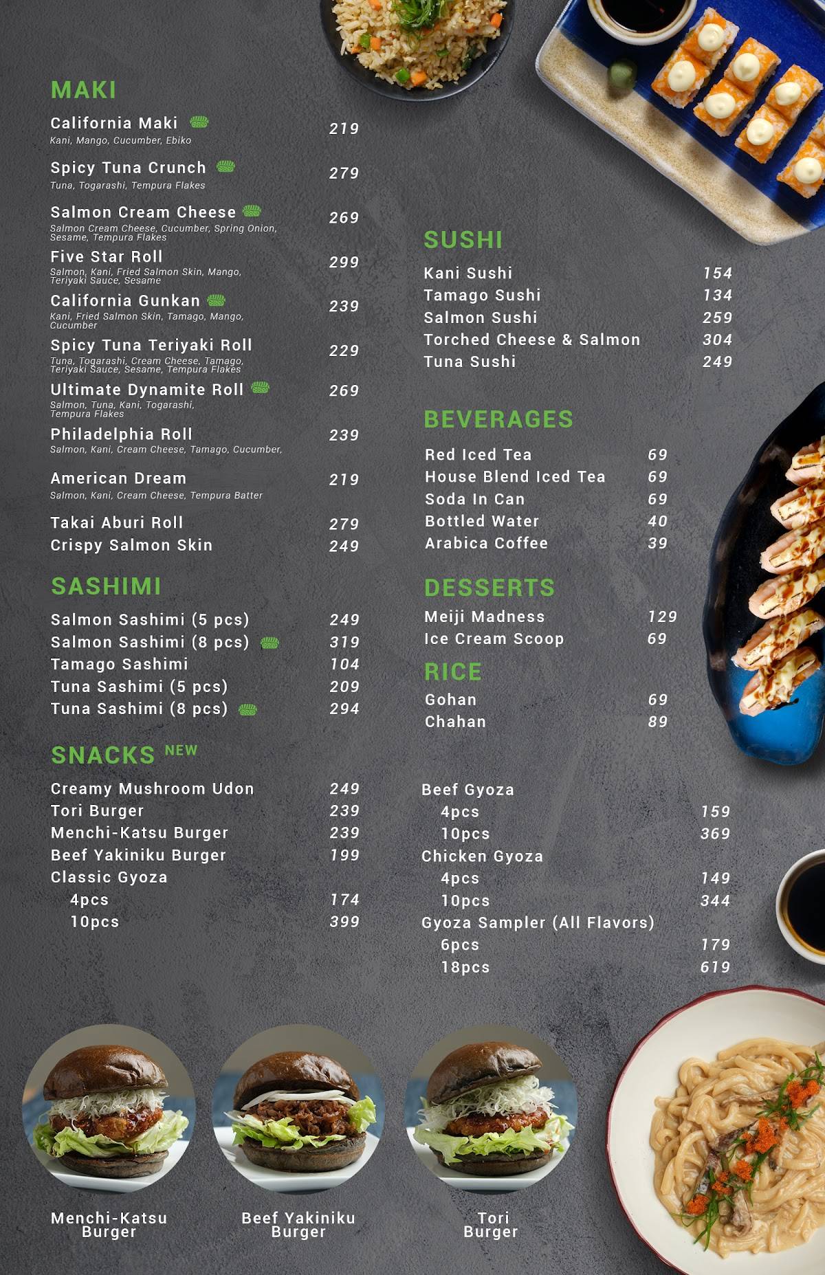 Carta del restaurante Hanako Robinsons Townville, Ciudad Quezon