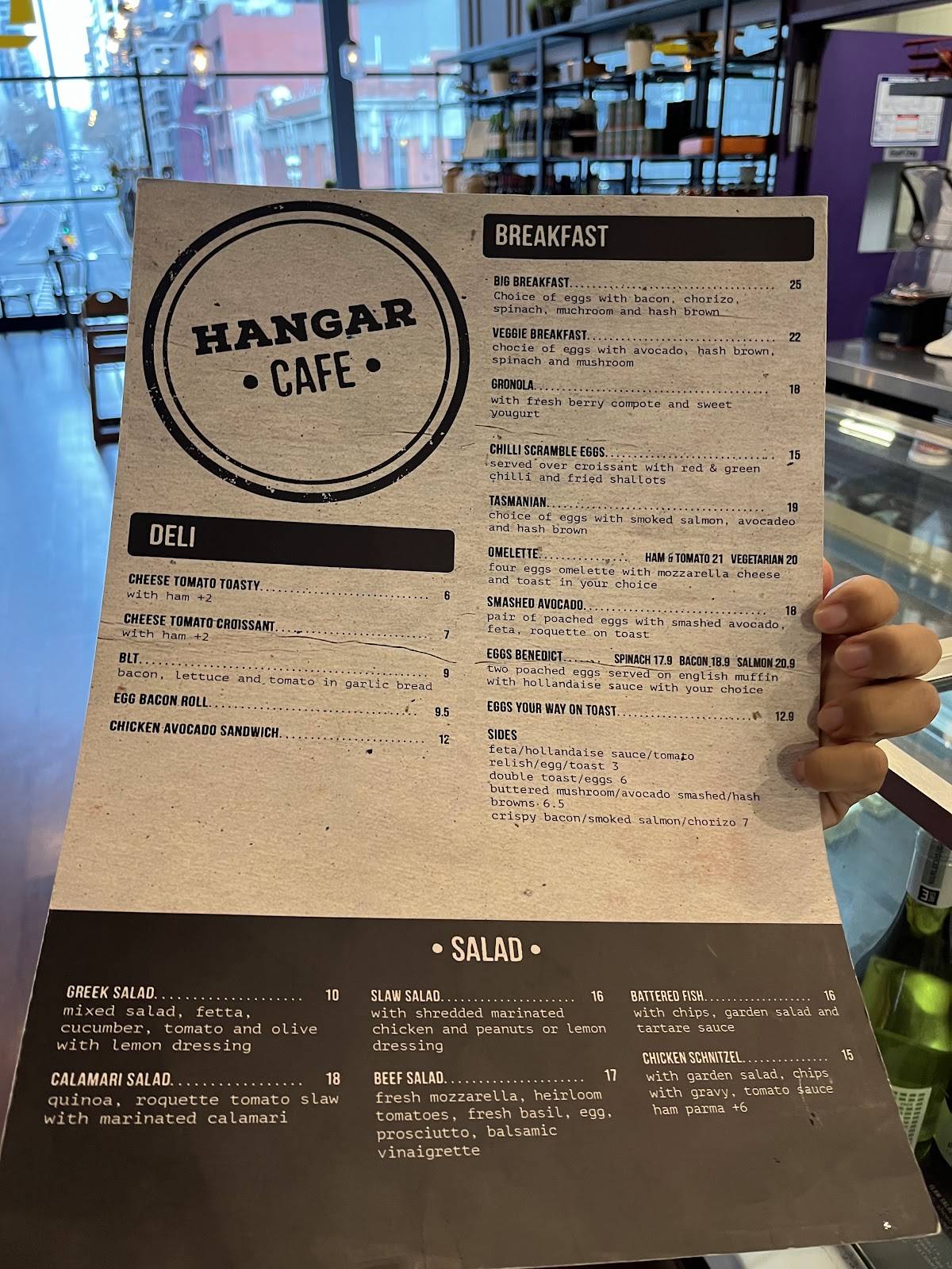 Menu at Hangar Cafe Restaurant, Docklands, 201 Spencer St