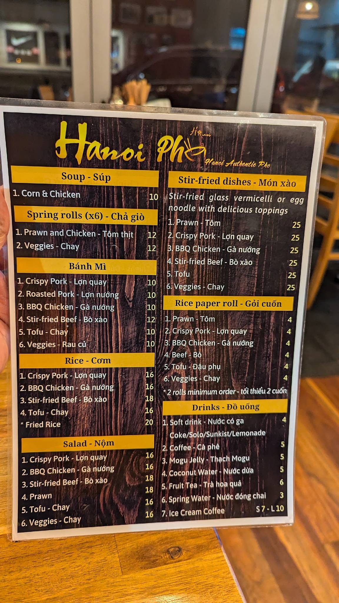 Menu at Hanoi Williamstown restaurant, Williamstown