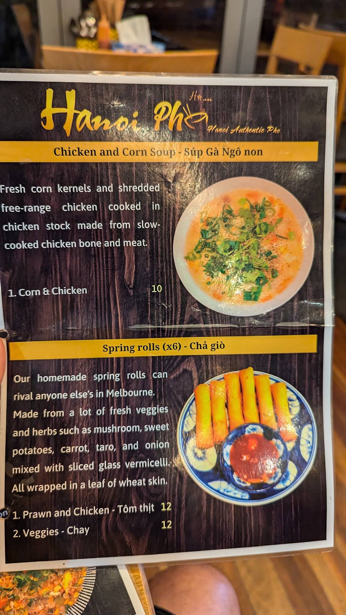 Menu at Hanoi Williamstown restaurant, Williamstown