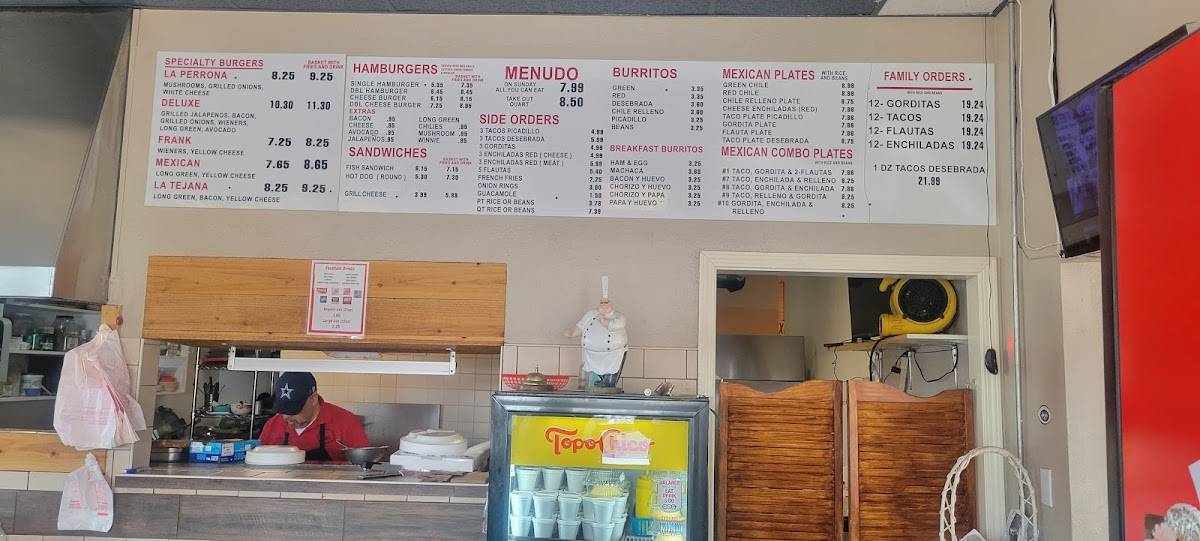 Menu at Happy Burger restaurant, El Paso