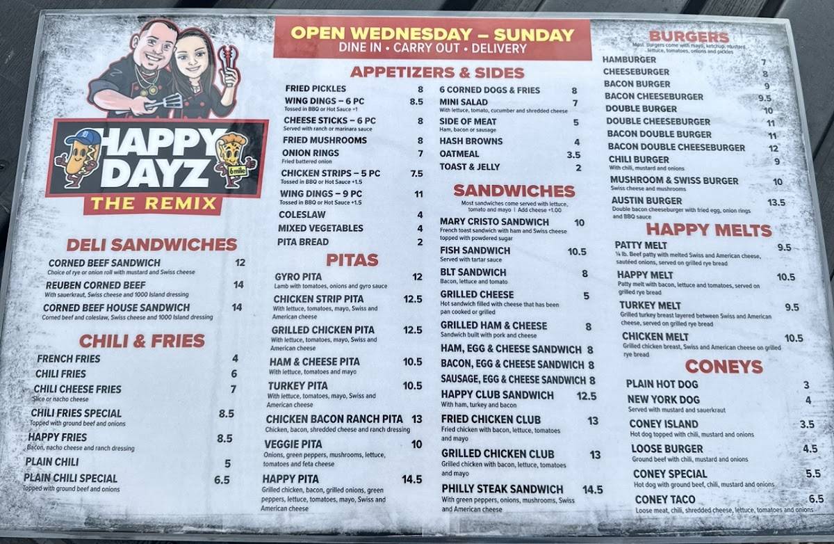 Menu at Happy Dayz The Remix restaurant, Webberville